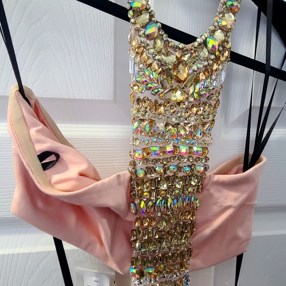 bebe | Dresses | Bebe Floating Bandeau Beaded Gown Prom Party Dress ...